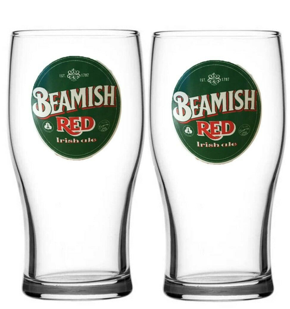 BEAMISH RED CIDER 2 x PINT GLASSES 585ml BNWOB Free Postage Man Cave I ...