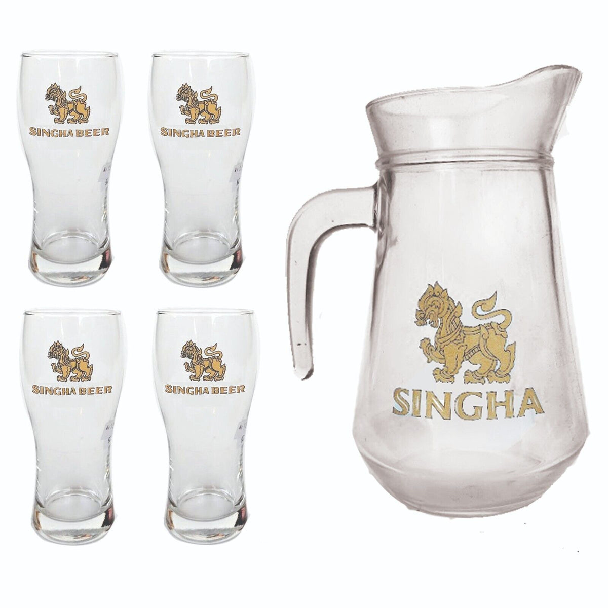 Singha BEER 1.2 LITRE JUG PITCHER + 4 x Glasses 320ml BNWOB MAN CAVE T ...